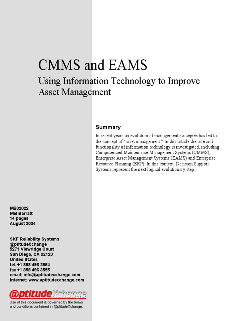Cmms and Eams | PDF | Enterprise Resource Planning | Reliability ...
