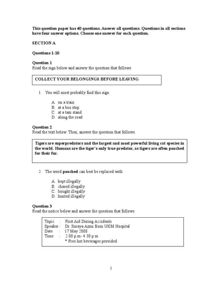 Form 3 English Exam Paper 1 | PDF | Traffic | Transport