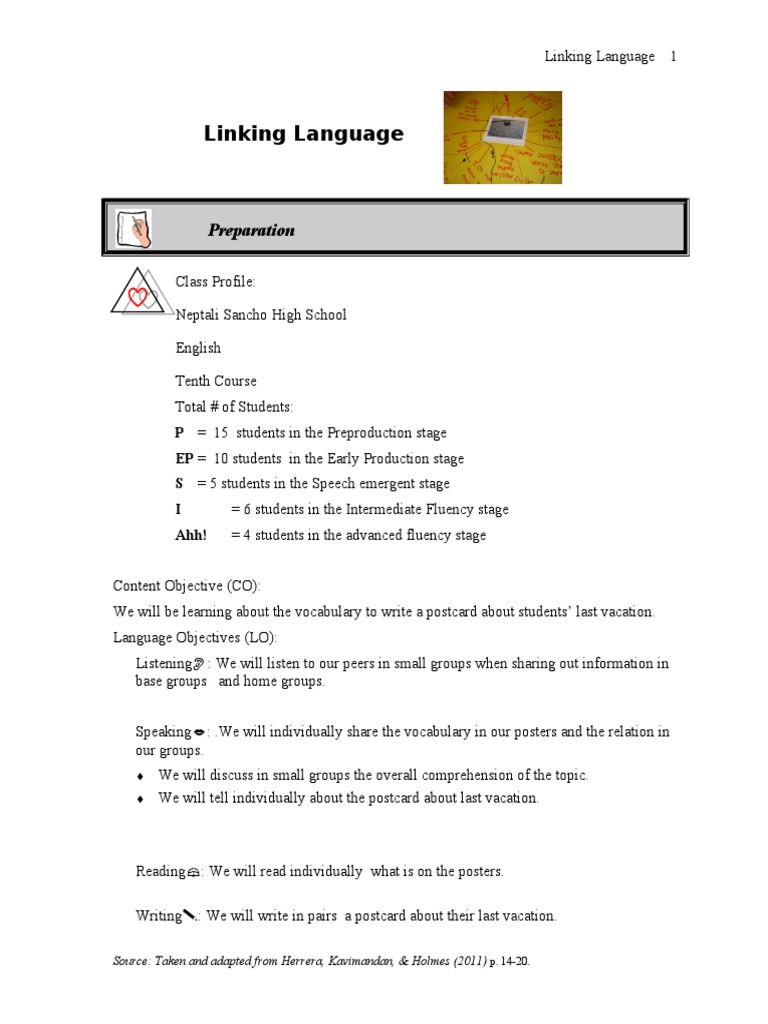 1 Linking Lang Template | PDF | Vocabulary | Reading Comprehension