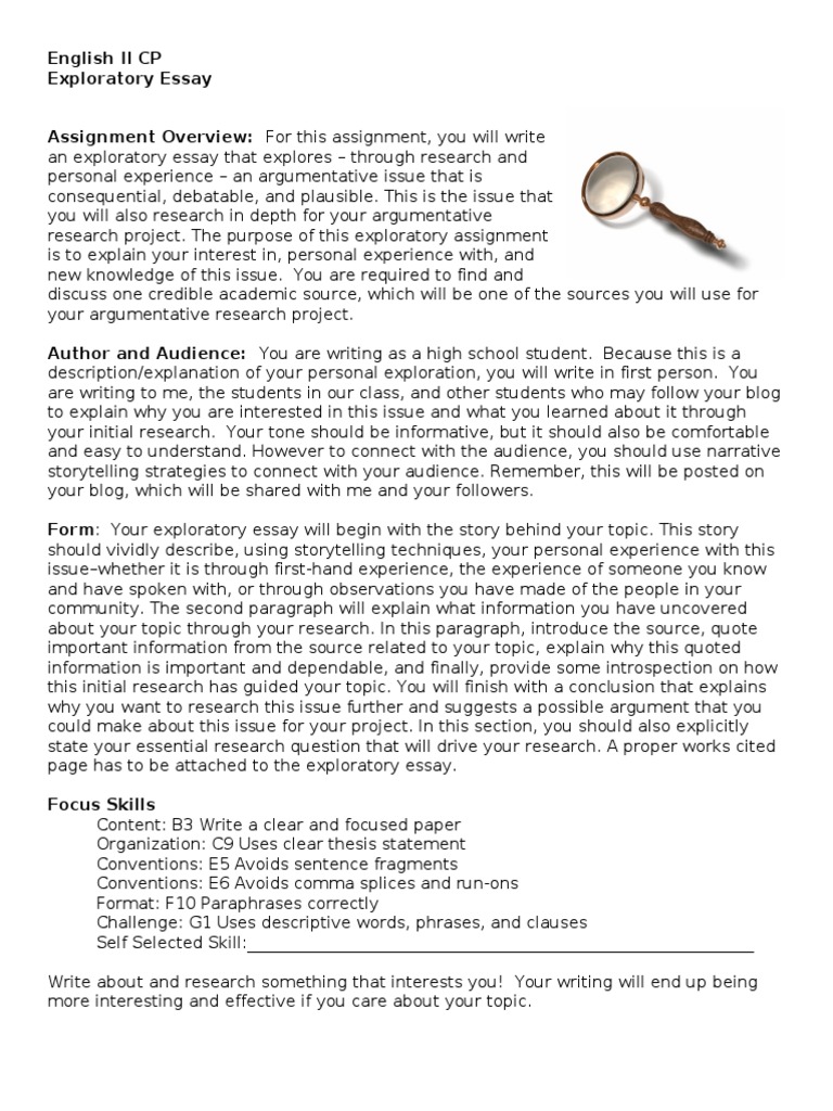 1-English II Exploratory Essay Assignment | PDF | Essays | Rubric ...