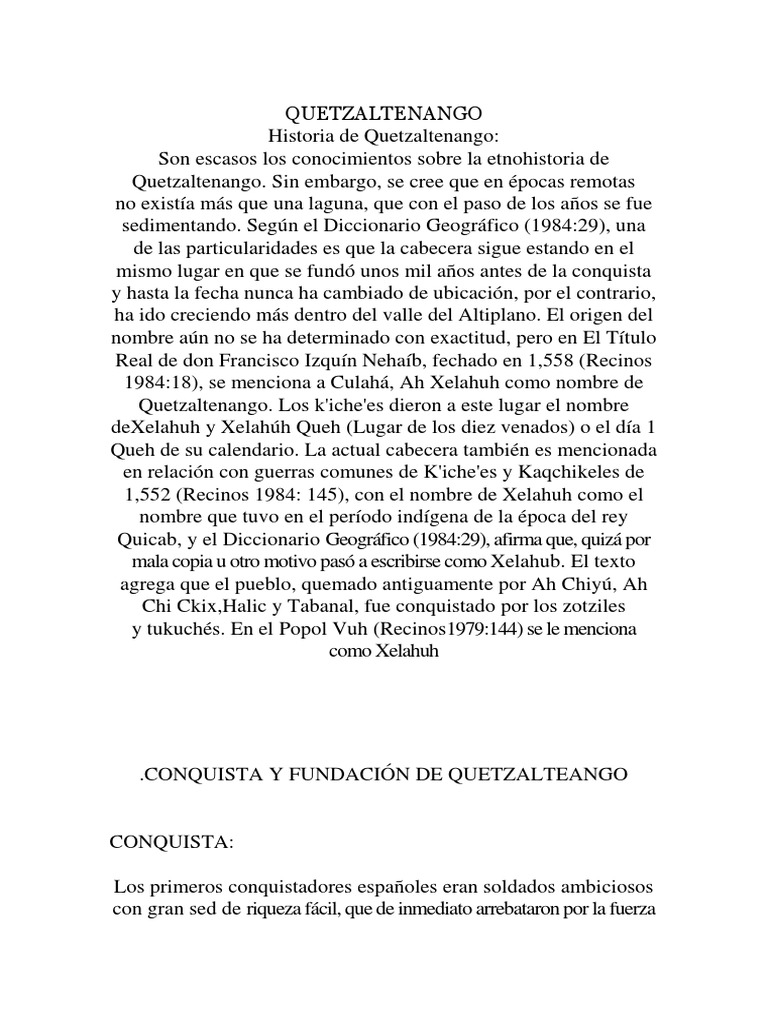 Historia de Quetzaltenango y Xelahuh | PDF | Cultura de las Americas ...