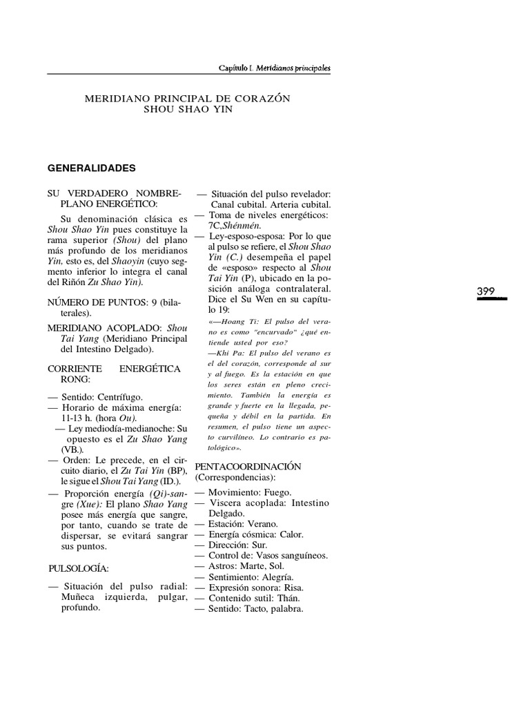 Meridiano Principal de Corazón Shou Shao Yin | PDF | Mano | Anatomia animal