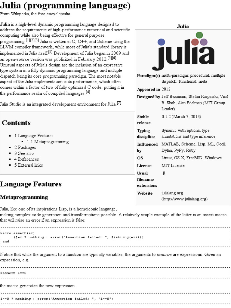 Julia Programming Language Wikipedia The Free Encyclopedia Pdf Computer Engineering 9035