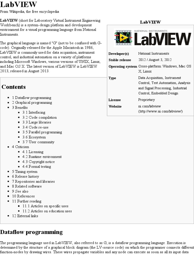 LabVIEW - Wikipedia, The Free Encyclopedia | PDF | Areas Of Computer Science | Software Development