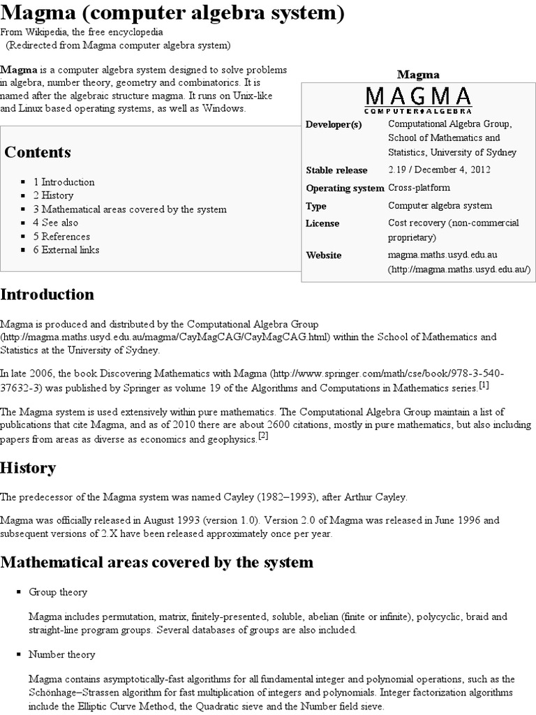 Magma (Computer Algebra System) - Wikipedia, The Free Encyclopedia ...