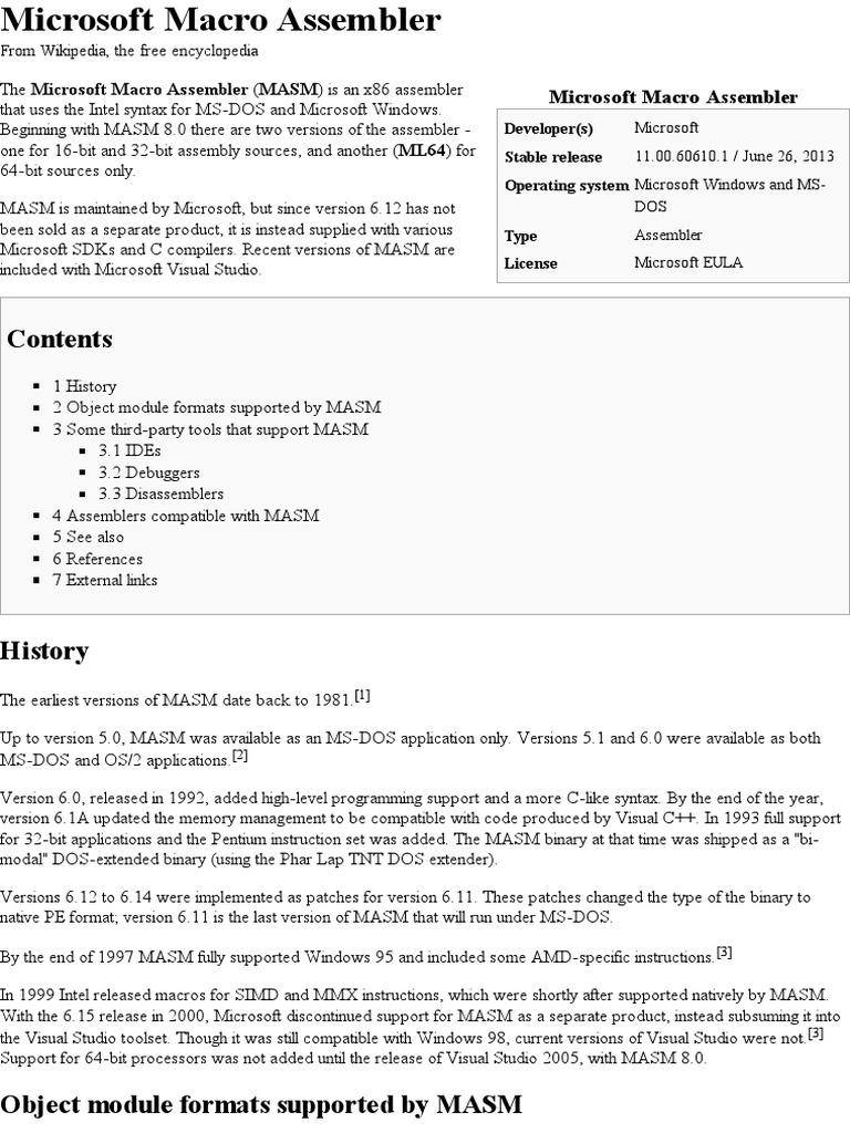 Microsoft Macro Assembler - Wikipedia, The Free Encyclopedia | Computing | Technology