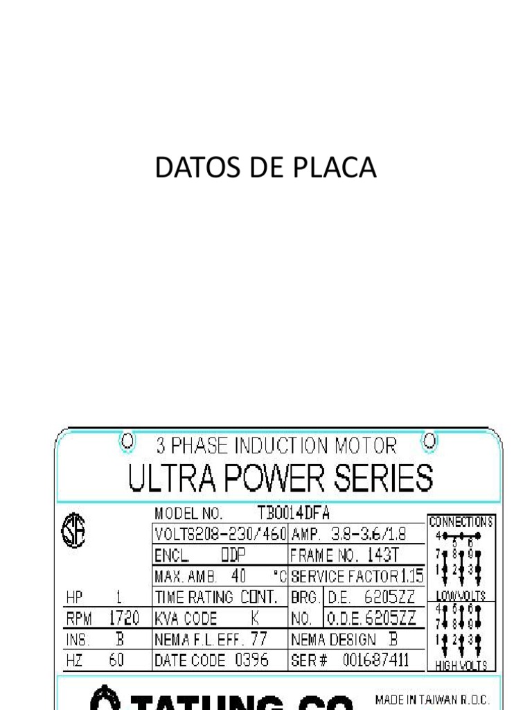 Datos de Placa | PDF | Energia electrica | Corriente eléctrica