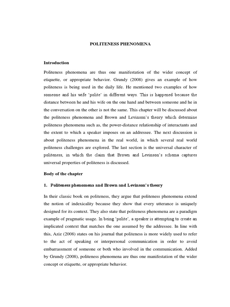 Understanding Politeness Phenomena: An Analysis of Brown and Levinson's ...
