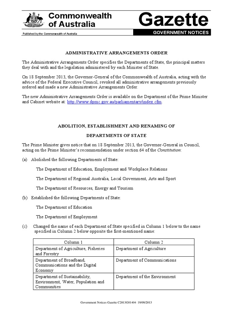 New Administrative Arrangements Order | PDF