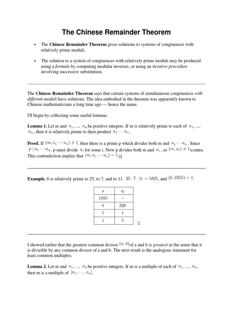 The Chinese Remainder Theorem | PDF | Numbers | Abstract Algebra