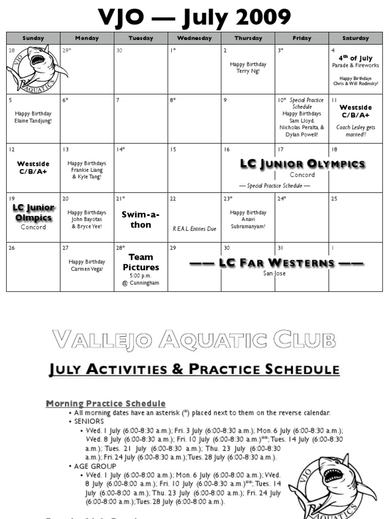 July 2009 Practice and Events Schedule | PDF | Leisure | Sports