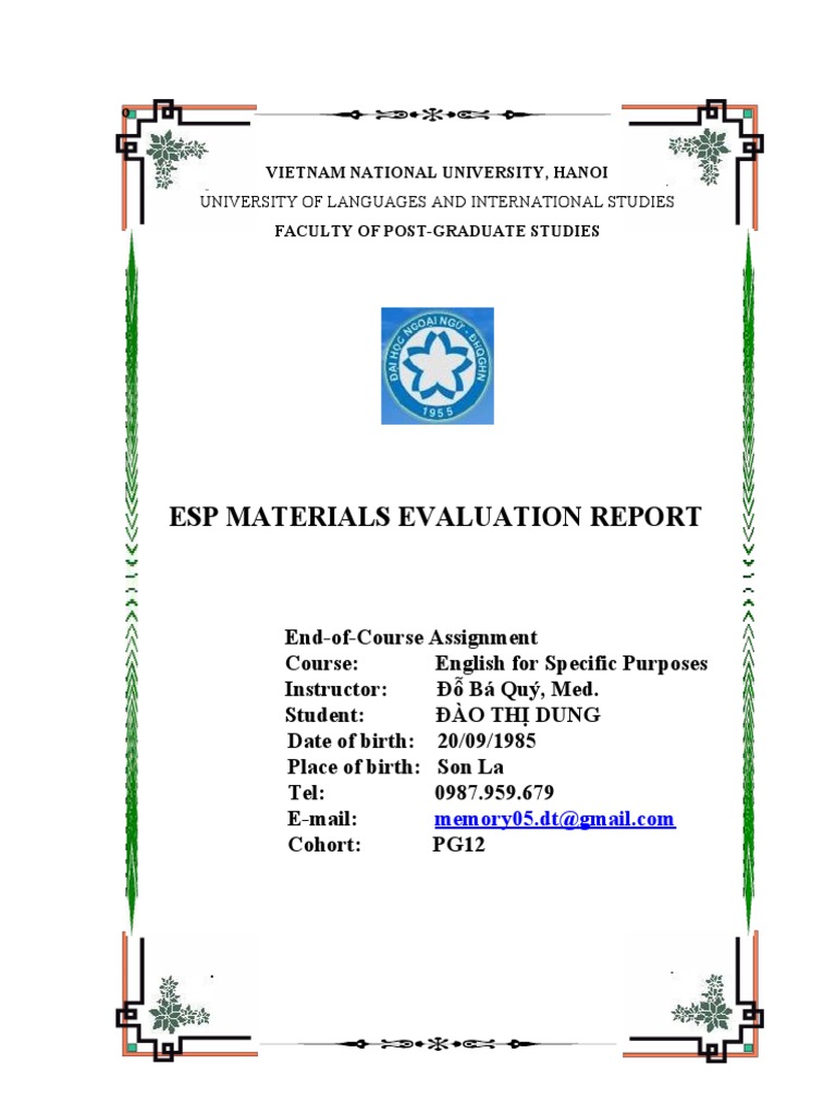 Đào Thị Dung-ESP evaluation report | PDF | Teachers | Curriculum