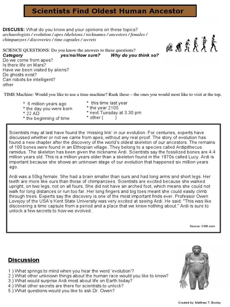 Scientists Find Oldest Human Ancestor: SCIENCE QUESTIONS: Do You Know ...