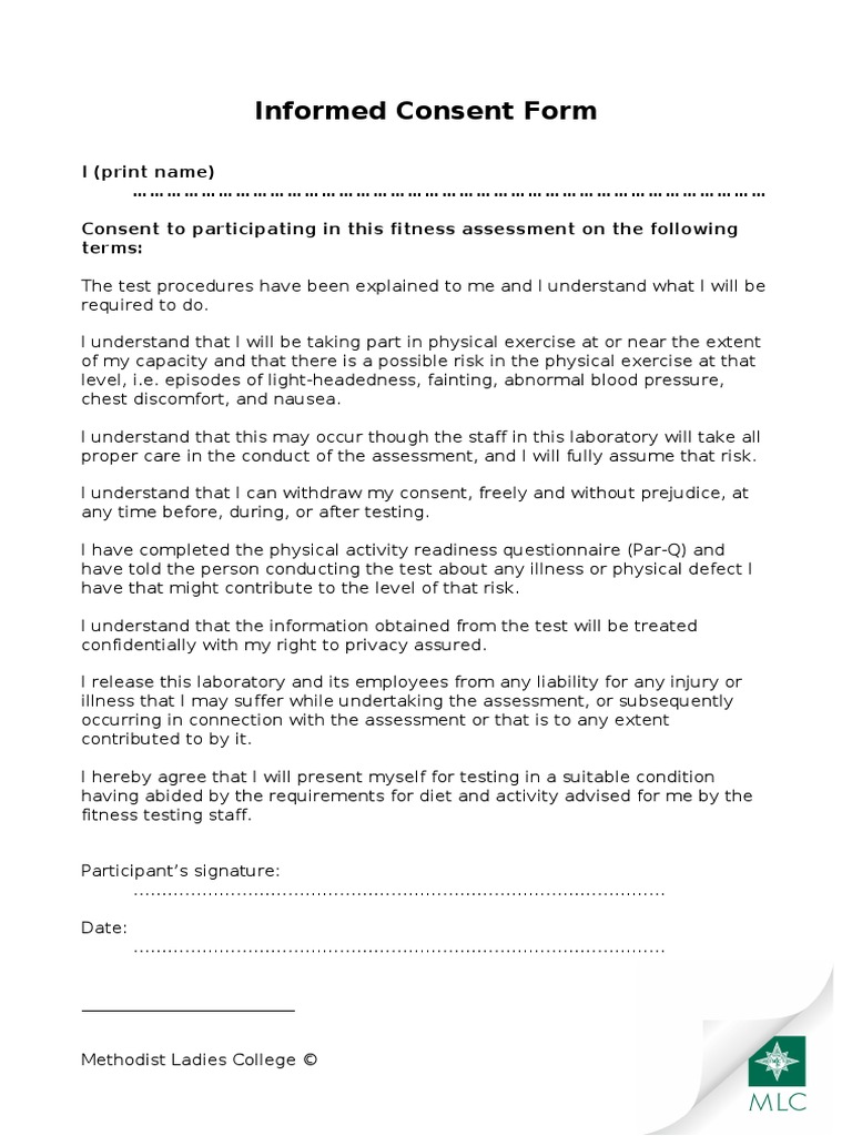 Fitness Assessment Informed Consent Form | PDF