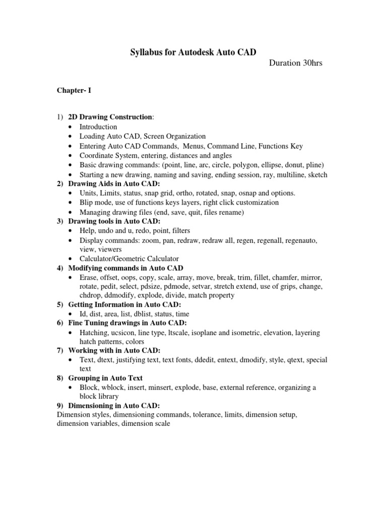 Syllabus For Autodesk AUTOCAD | 3 D Computer Graphics | Computer Aided Design