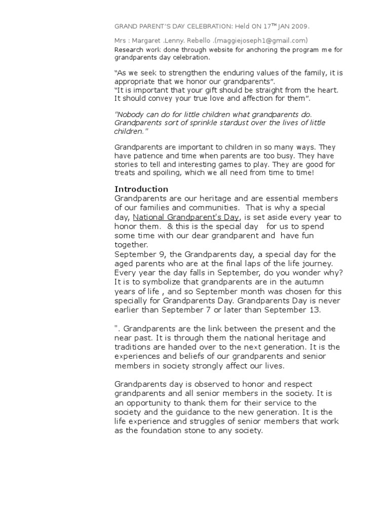 Grandparents Day Celebration Guide | PDF | Grandparent