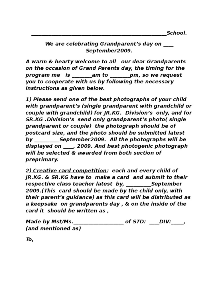 Grandparents Day Celebration Schedule | PDF | Costume | Leisure