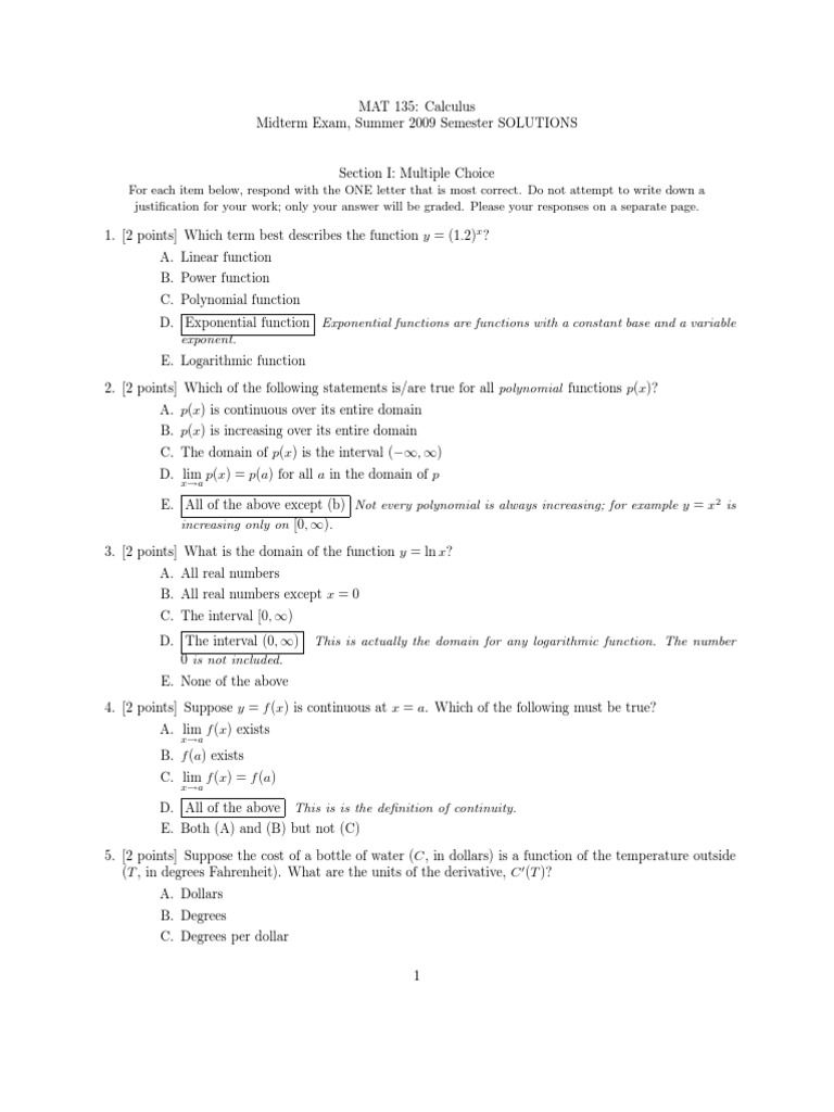 MAT 135 Summer Midterm Solutions | PDF | Slope | Function (Mathematics)