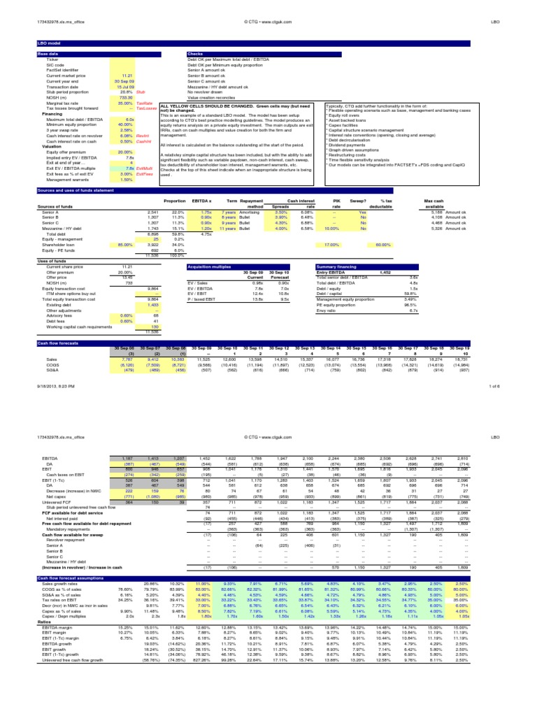 LBO Excel Model | PDF | Free Cash Flow | Stocks