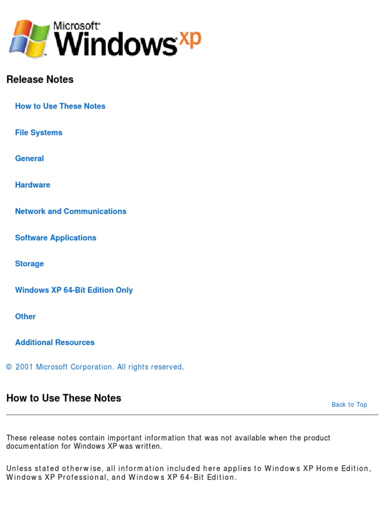 Release Notes: How To Use These Notes | PDF | Windows Xp | Microsoft ...