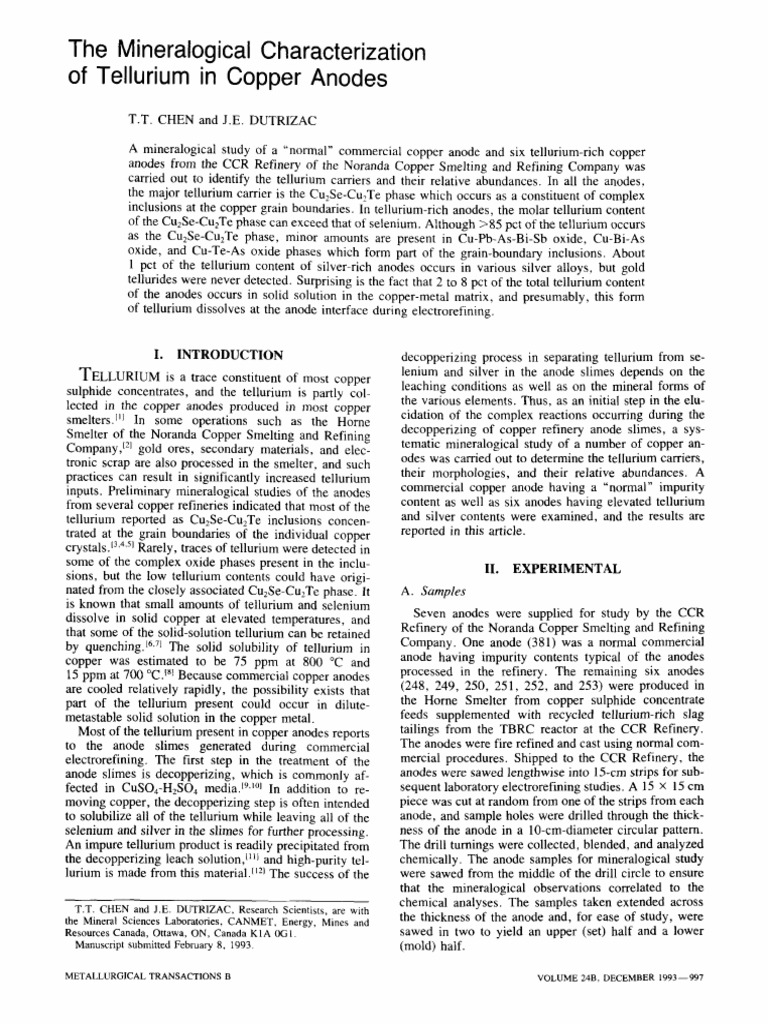 Tellurium in Copper Anodes Study | PDF | Selenium | Copper