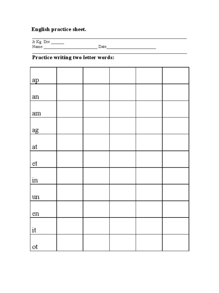 Practice Writing Two Letter Words | PDF | Orthography | Writing