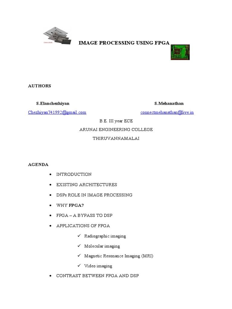 Image Processing Using FPGA | PDF | Field Programmable Gate Array | Digital Signal Processor