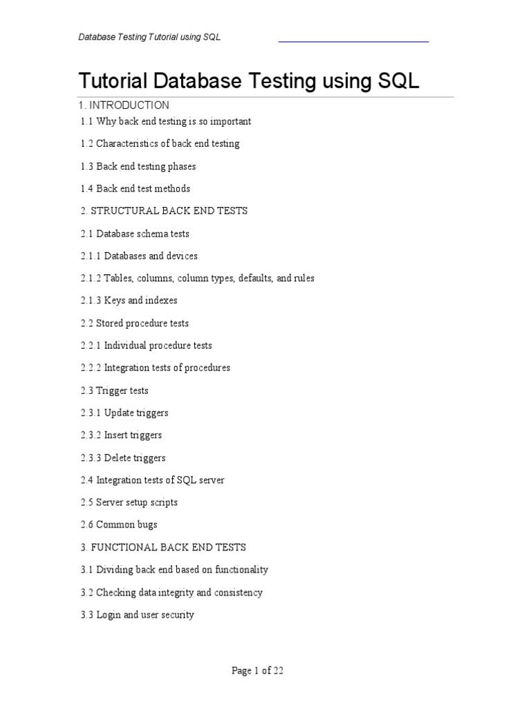Tutorial Database Testing Using Sql Pdf Software Testing Databases 9680