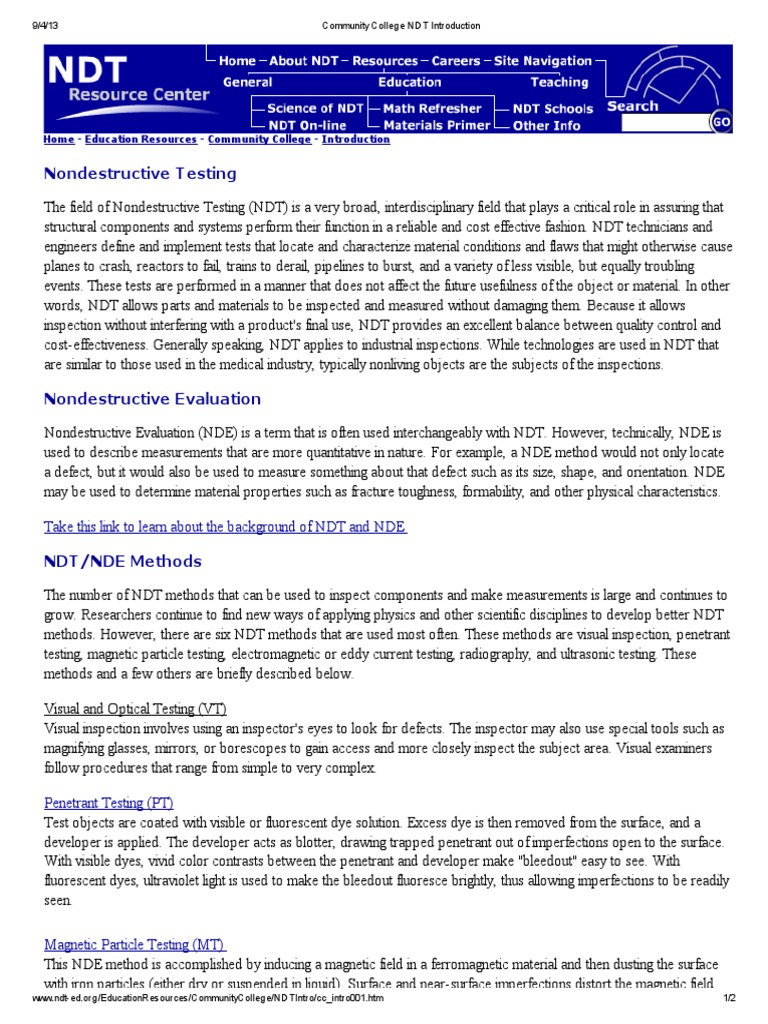 NDT Basics for Community College | PDF | Nondestructive Testing ...