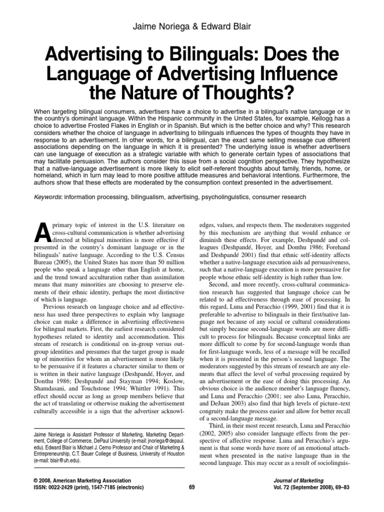 Advertising To Bilinguals: Does The Language of Advertising Influence ...