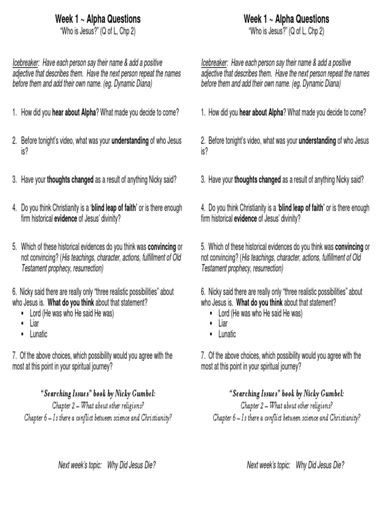 Alpha Course Questions Template | PDF | Fruit Of The Holy Spirit ...