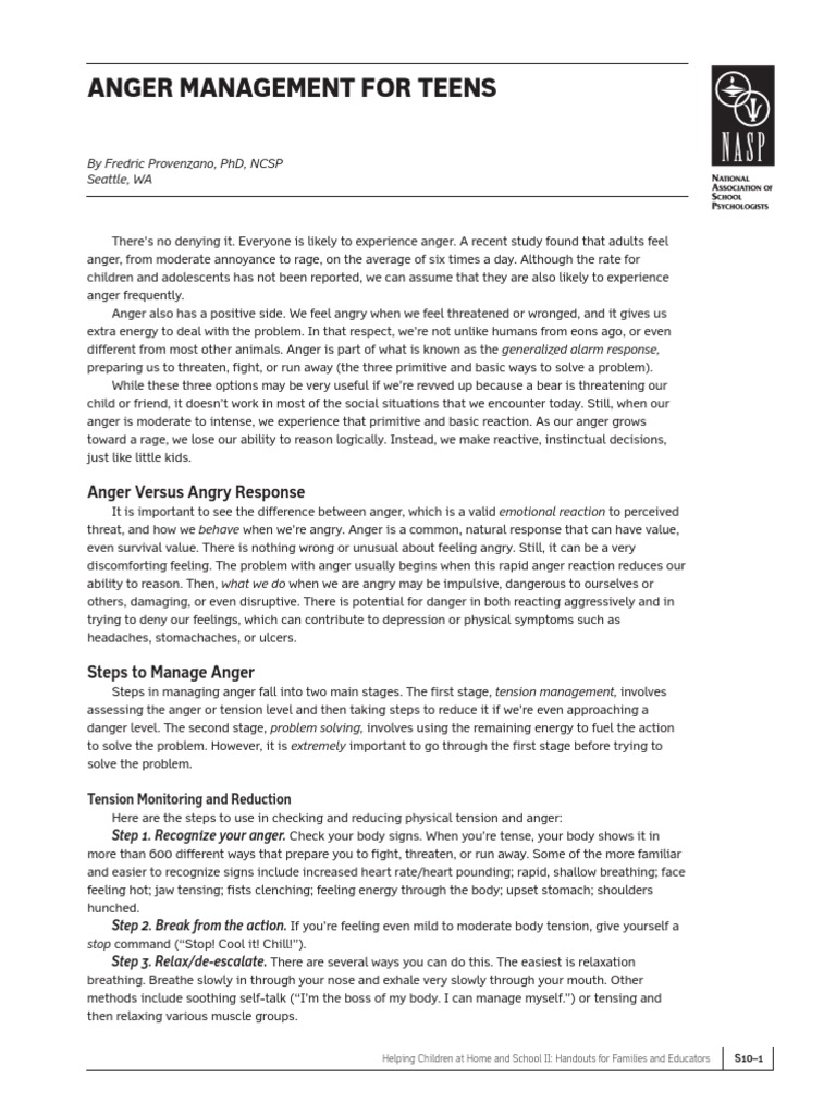 Anger Management For Teens: by Fredric Provenzano, PHD, NCSP Seattle ...