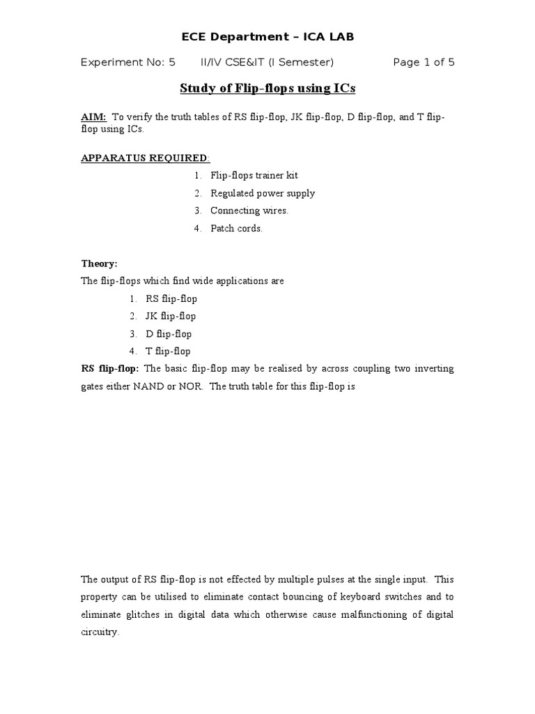 Study of Flip Flops Using ICs | PDF | Electronic Circuits | Electrical ...