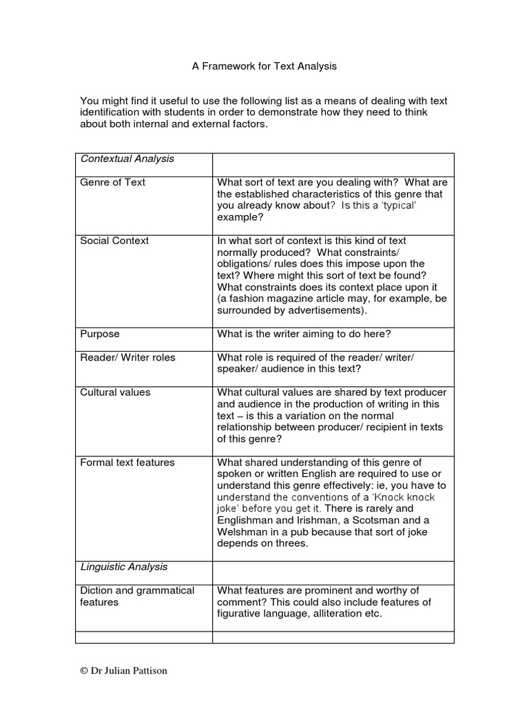 A Framework For Text Analysis