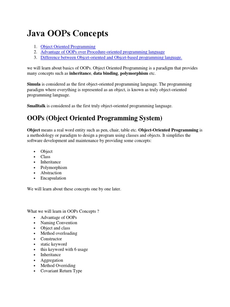 Java OOPs Concepts | PDF | Inheritance (Object Oriented Programming ...