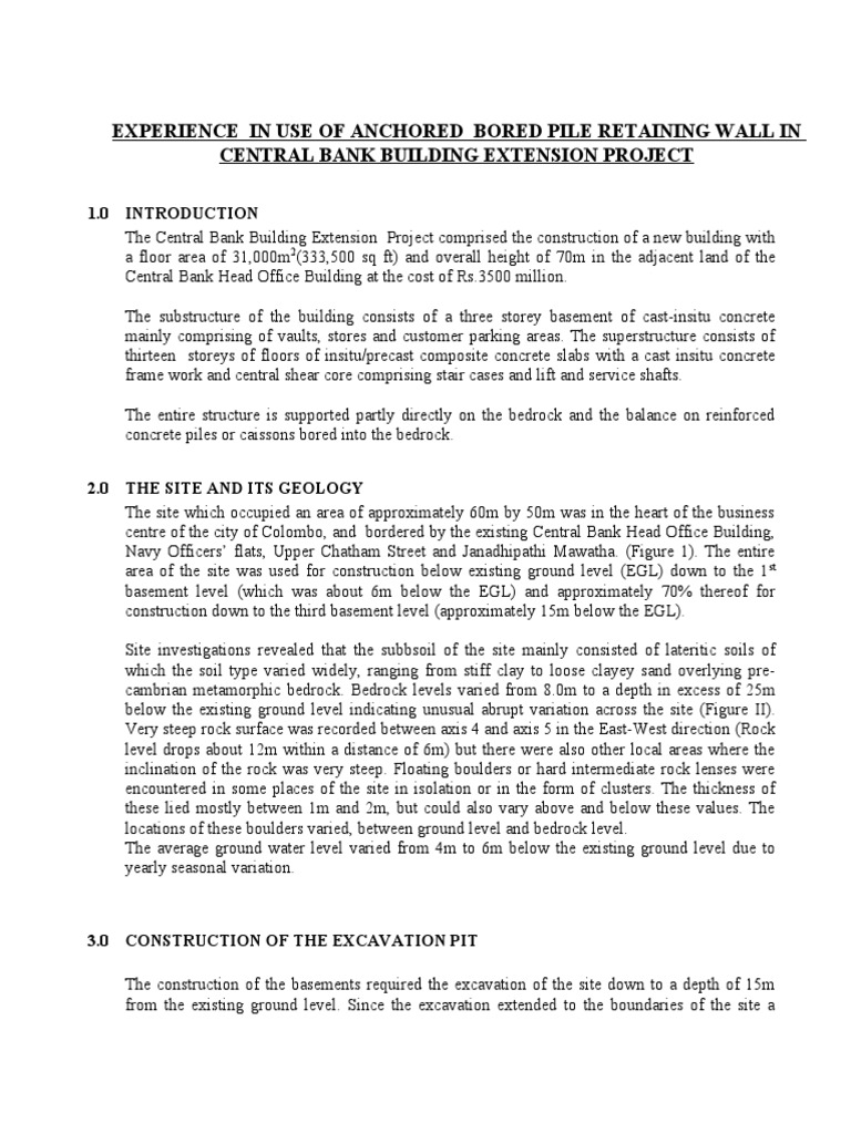 Experience in Use of Anchored Bored Pile Retaining Wall in Central Bank ...