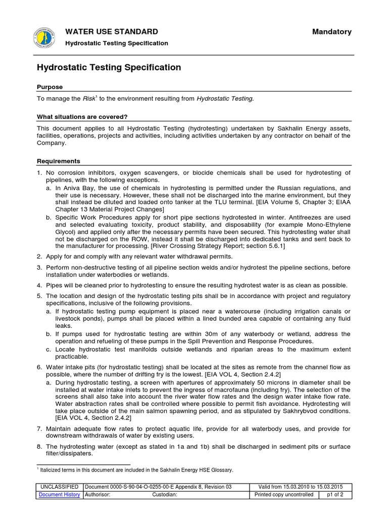26 Hydrostatic Testing Specification e | PDF | Pipeline Transport ...