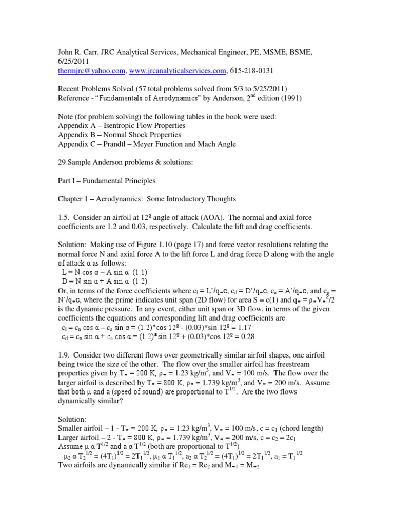 Aerodynamics Problem Solutions Summary | PDF | Compressible Flow ...