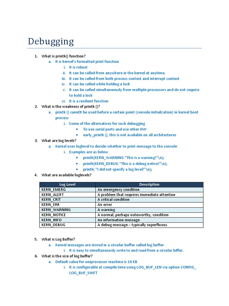 Debugging: Log Level Description | PDF | Debugging | Computer Data