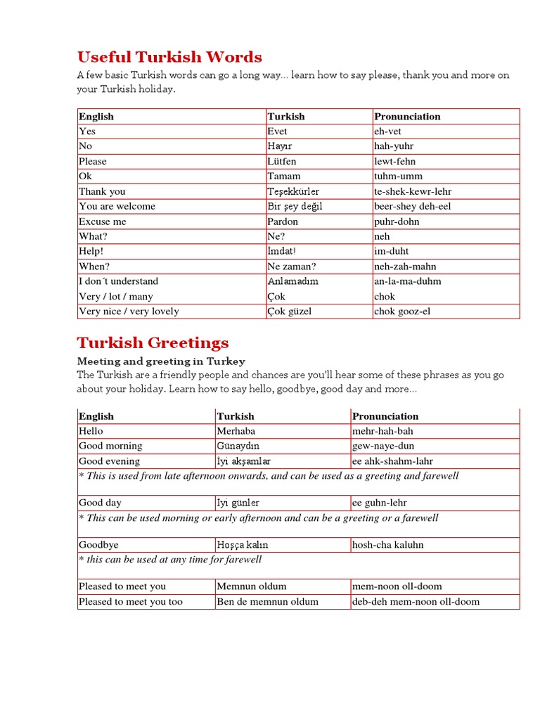 Useful Turkish Words | PDF | Plural | English Language