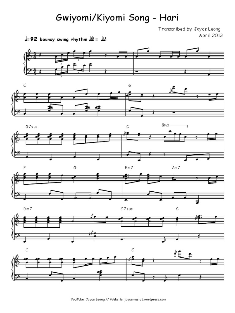 Gwiyomi/Kiyomi Song Chords by Joyce Leong | PDF