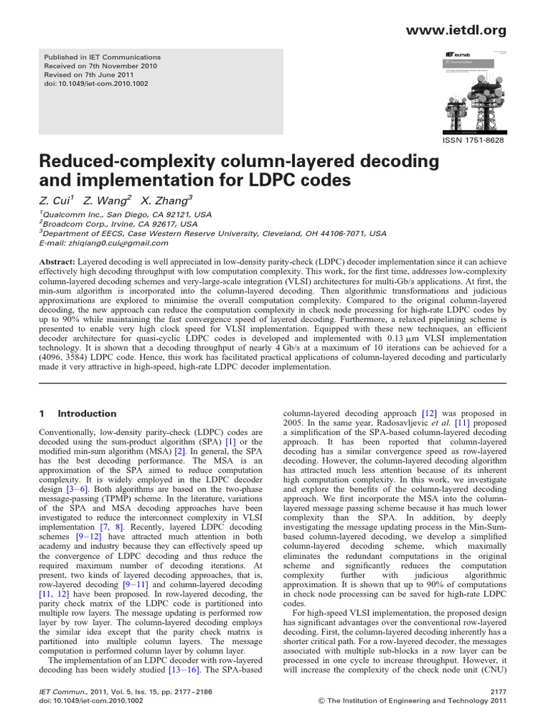Column Layered Decoding Pdf Pdf Low Density Parity Check Code Array Data Structure