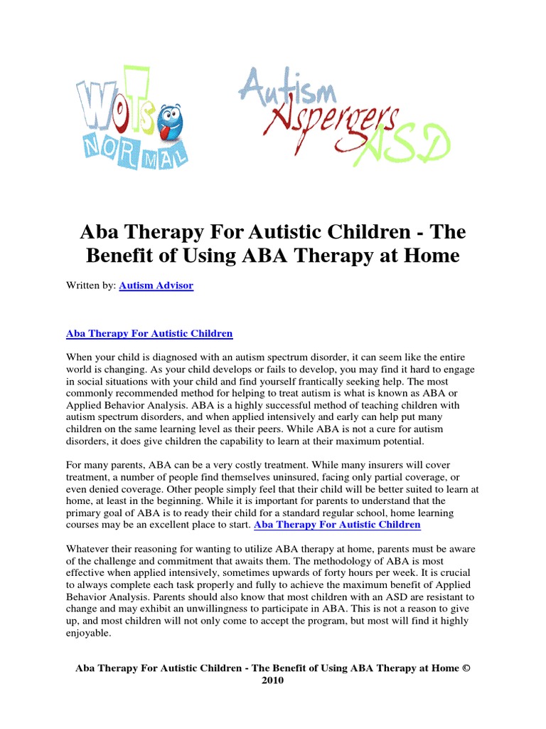Aba Therapy For Autistic Children The Benefit of Using ABA Therapy at ...