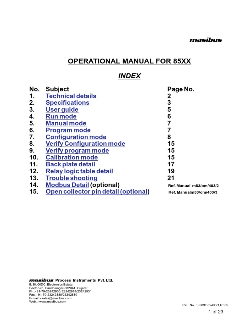 Operational Manual For 85Xx: Index | PDF | Equipment | Electromagnetism