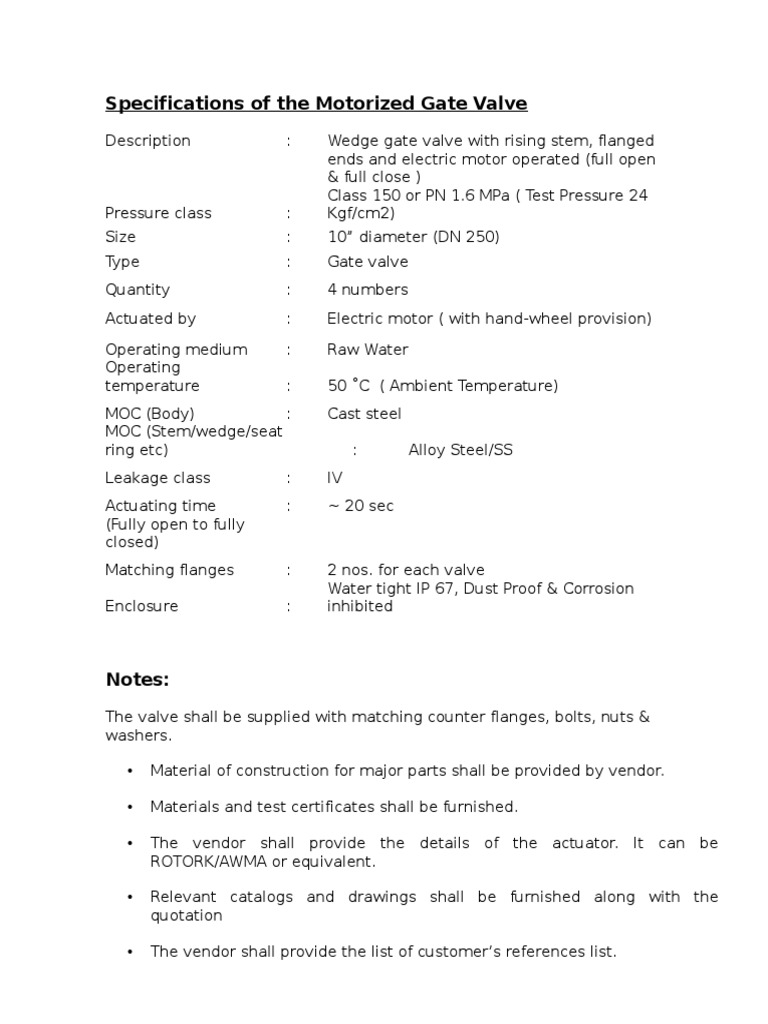 Motorised Gate Valve Spec | Download Free PDF | Valve | Switch