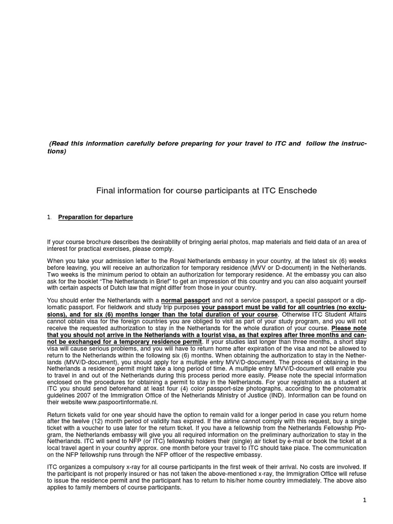 ITC Enschede Course Participant Guide | PDF | Travel Visa | Passport