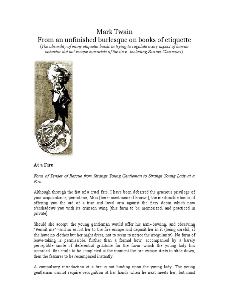 Mark Twain From An Unfinished Burlesque On Books of Etiquette | PDF