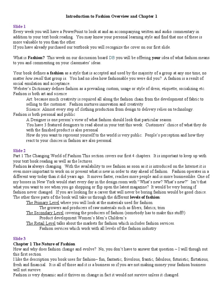 Slide 1: Introduction To Fashion Overview and Chapter 1 | PDF | Fashion ...