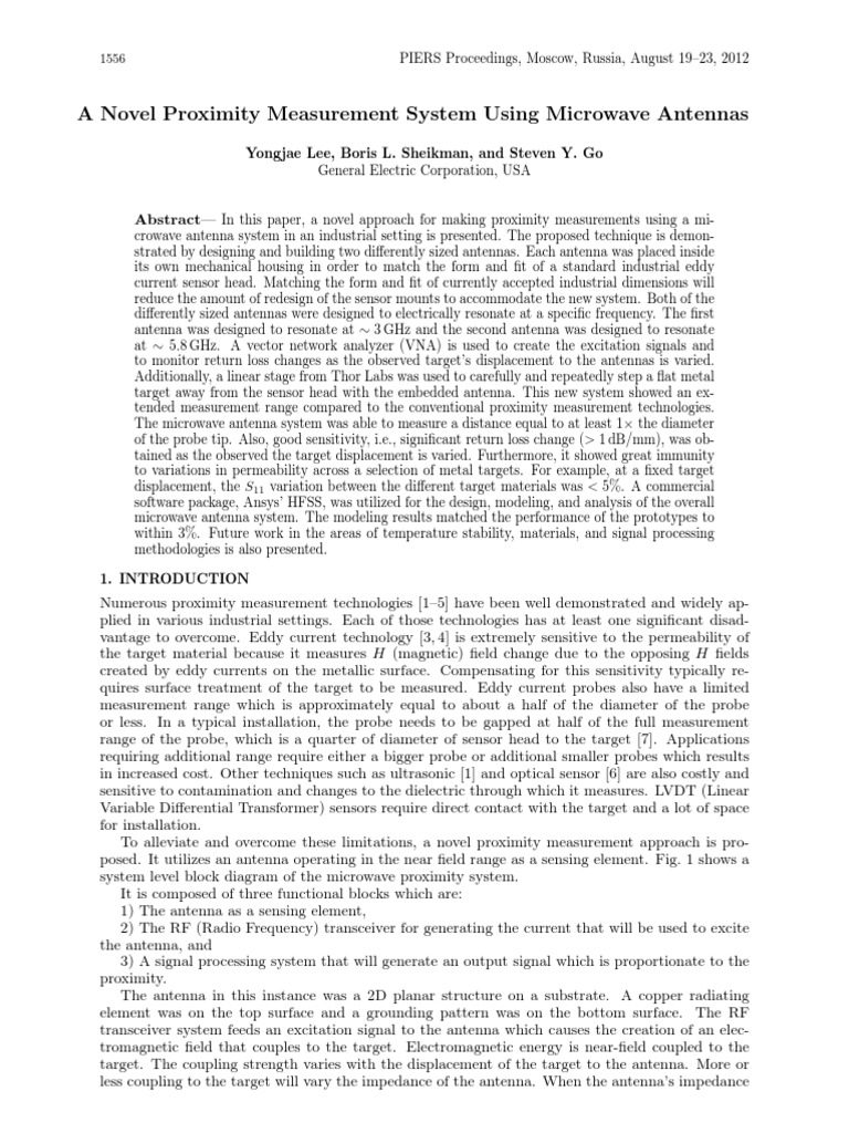 A Novel Proximity Measurement System Using Microwave Antennas | PDF ...