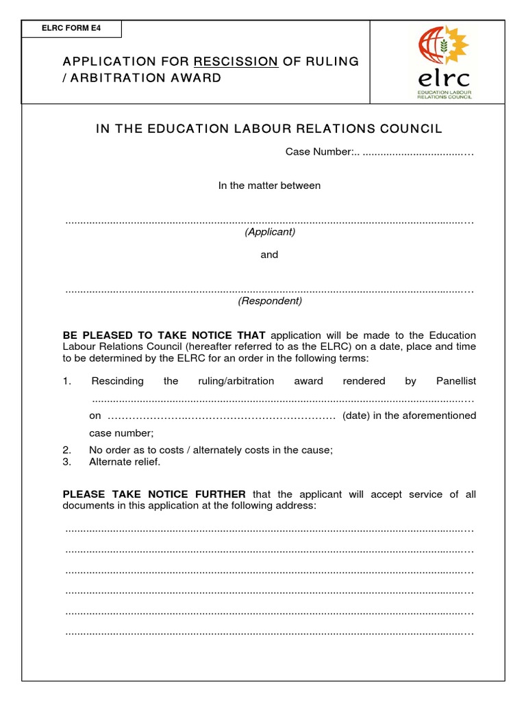 Rescission Application for ELRC Award | PDF | Rescission | Affidavit